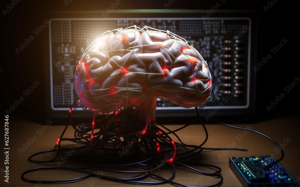 AI training concept of a human brain full with input, shows multiple ...