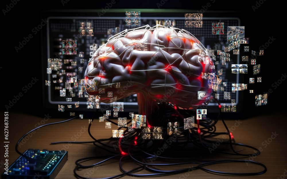 AI training concept of a human brain full with input, shows multiple ...