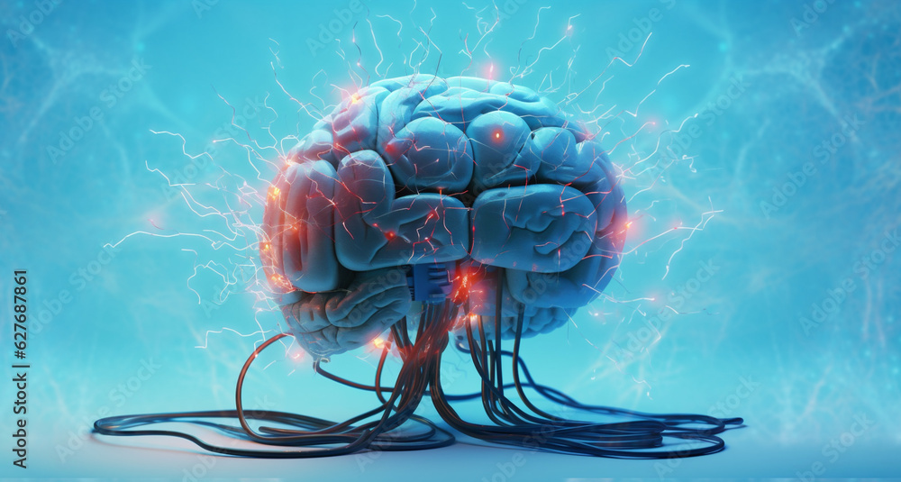 AI training concept of a human brain full with input, shows multiple ...