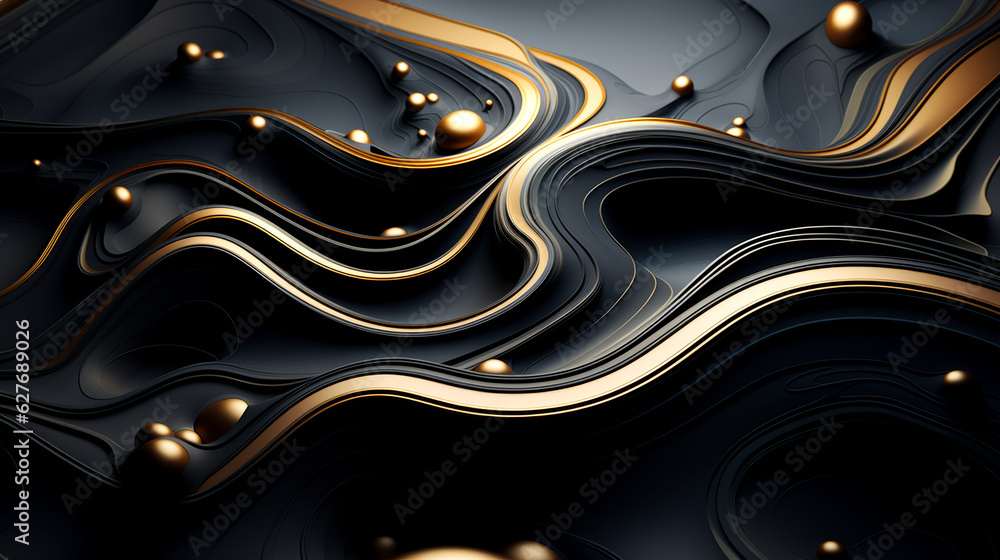 Incredible fantasy black and gold background. Balls, circles, golden ...