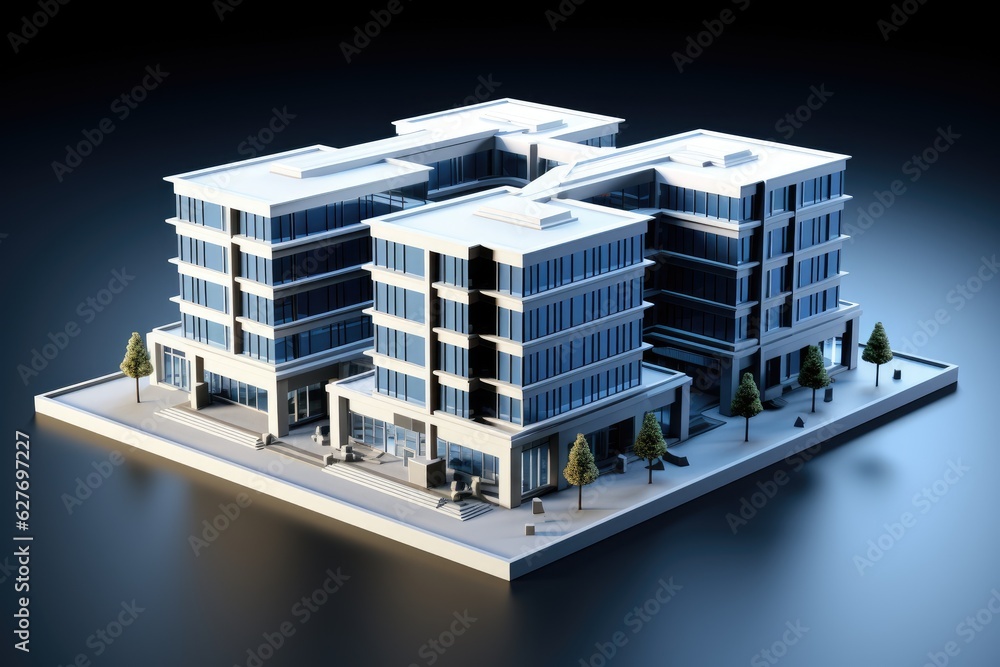 3d render of modern building in isometric projection on black ...