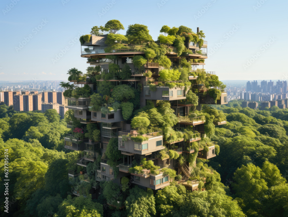 Standing proudly in the cityscape, the green skyscraper building ...