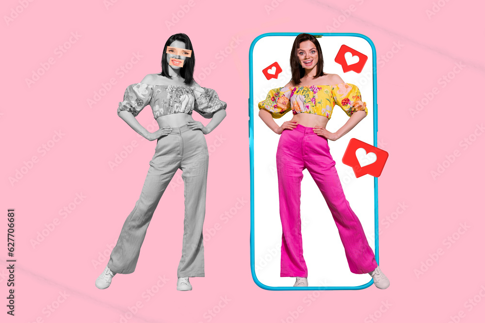 Poster Banner Collage Of Lady Blogger Using Creative Tik Tok Instagram