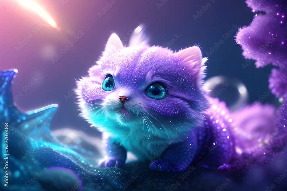 fictional alien magical cat in an aquarium from a planet with a ...