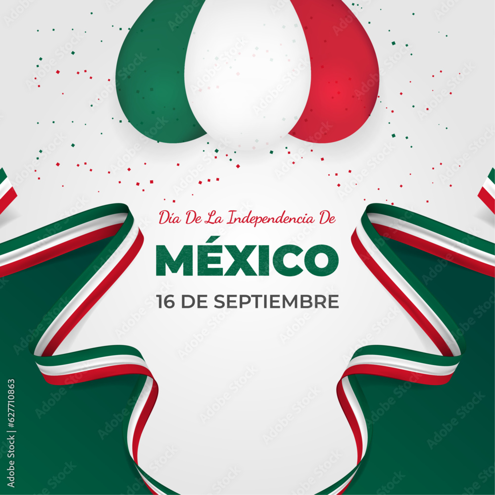 16 de Septiembre Día de La Independencia de México Greeting with Wavy ...