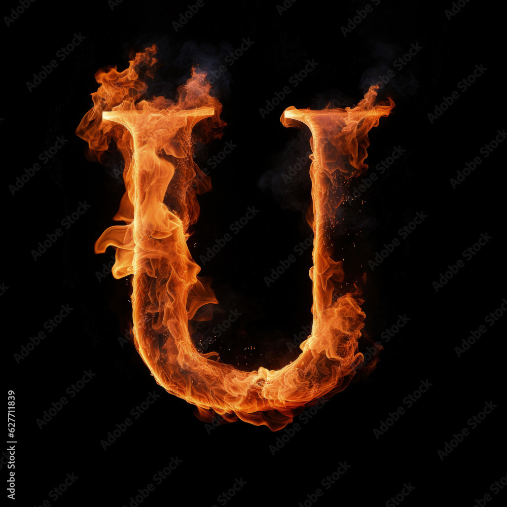 Capital letter U consisting of a flame. Burning letter U. Letter of ...