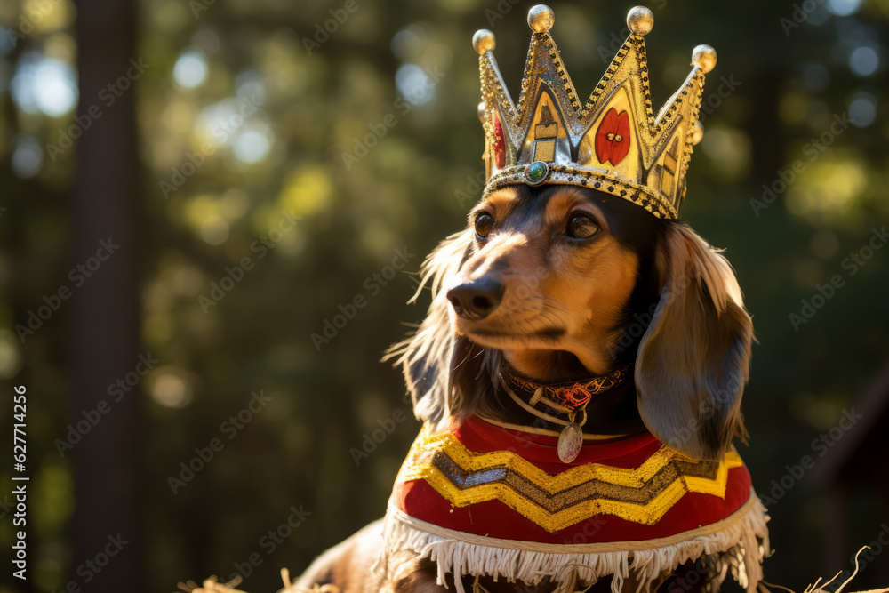 Dachshund dog dressed as a king with crown , pet treated like royalty Stock Photo | Adobe Stock