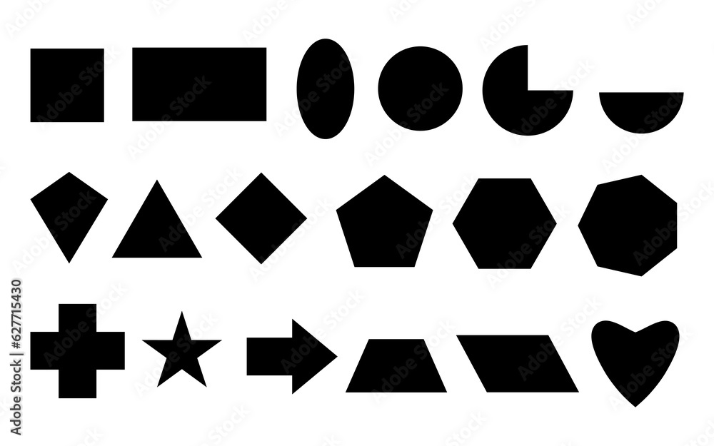 2D basic shapes collection, silhouettes isolated on plain white ...