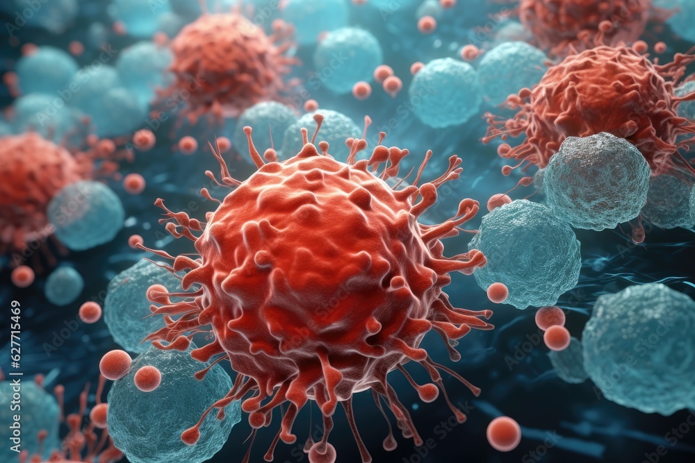 ภาพประกอบสต็อก Molecular structure of cancer cells under microscope ...