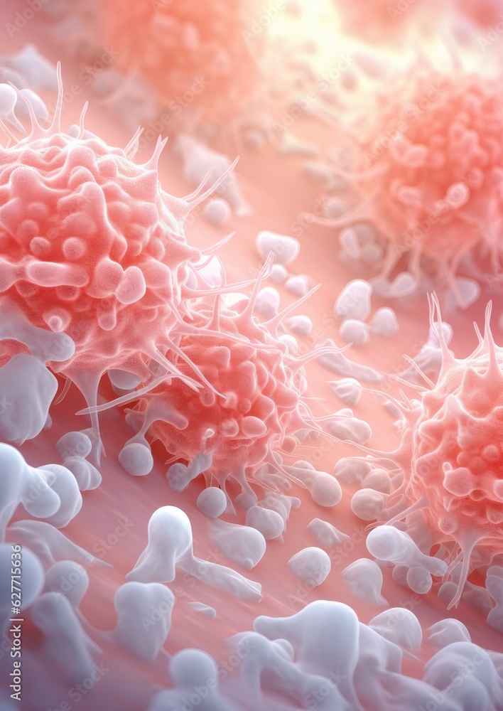 Molecular structure of cancer cells under microscope, realistic macro ...