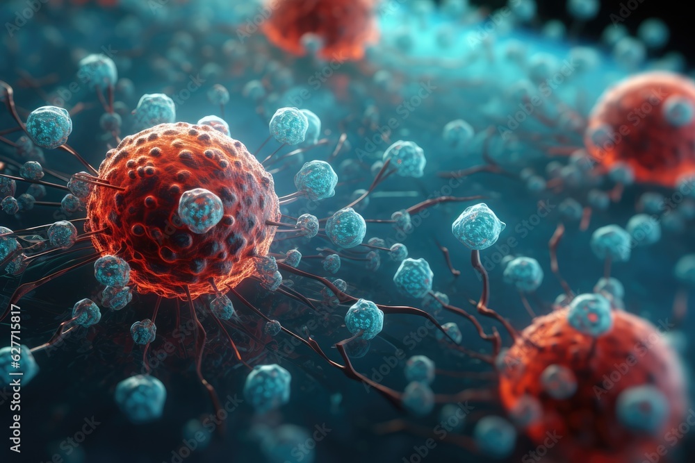 Molecular structure of cancer cells under microscope, realistic macro ...