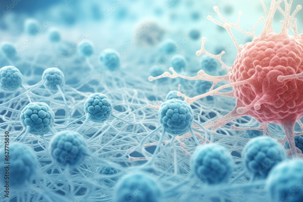 Molecular structure of cancer cells under microscope, realistic macro ...