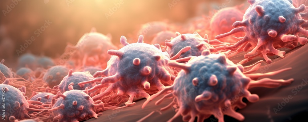 Molecular structure of cancer cells under microscope, realistic macro ...