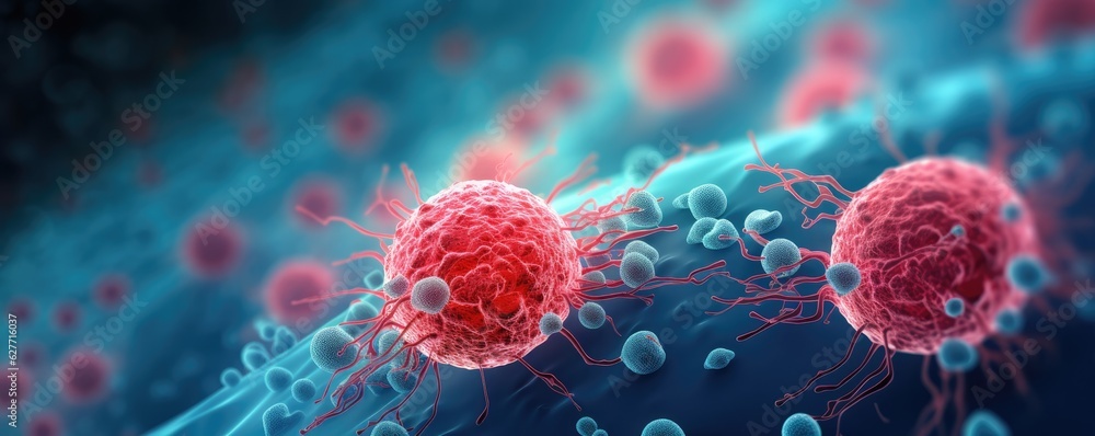 Molecular structure of cancer cells under microscope, realistic macro ...