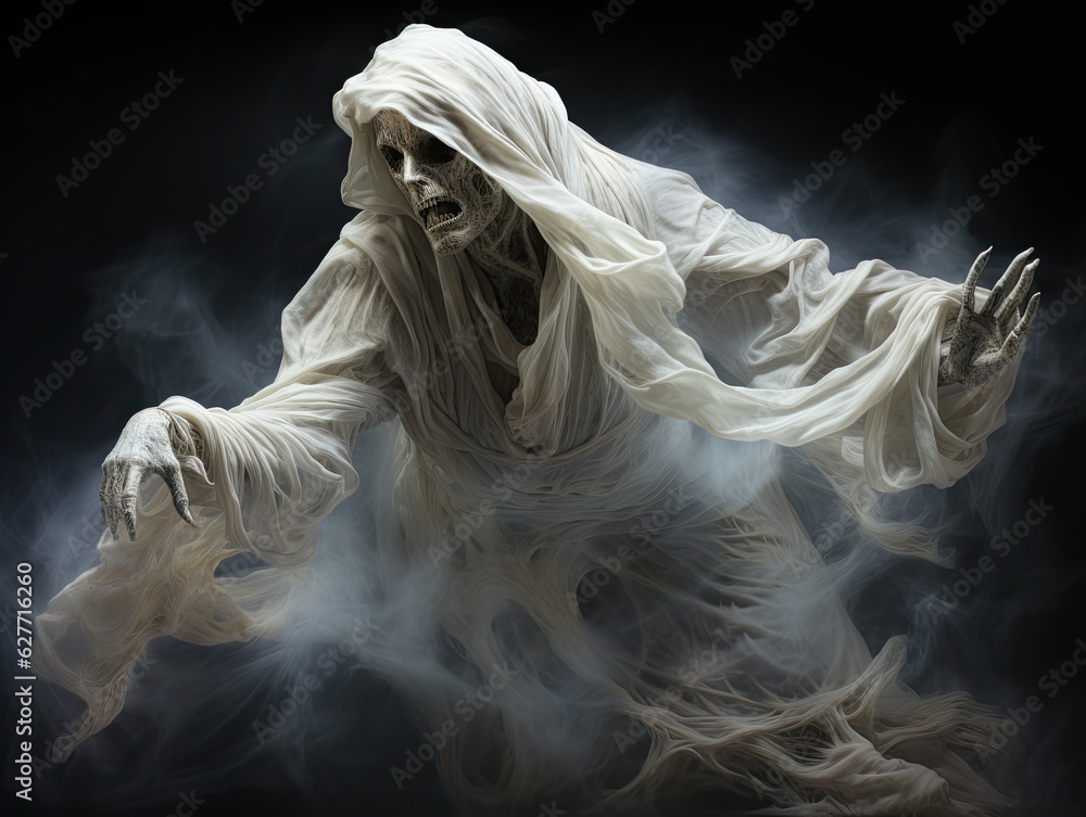Explore a realistic Ghost portrait in a dynamic pose, emphasizing ultra ...