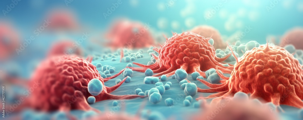 Molecular structure of cancer cells under microscope, realistic macro ...