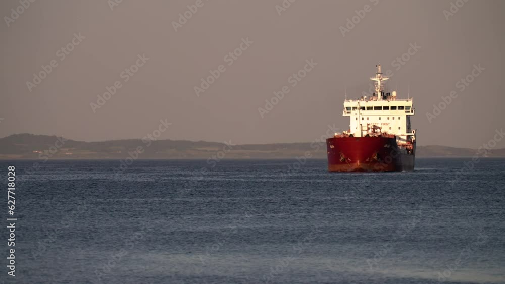 A containerized cargo ship enters the port for unloading. Big container ...