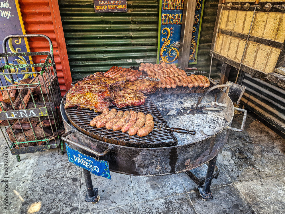 Argentine food called Parrillada served in the La Boca neighborhood ...