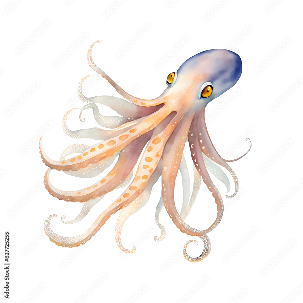 Squid in cartoon style. Cute Little Cartoon squid isolated on white ...