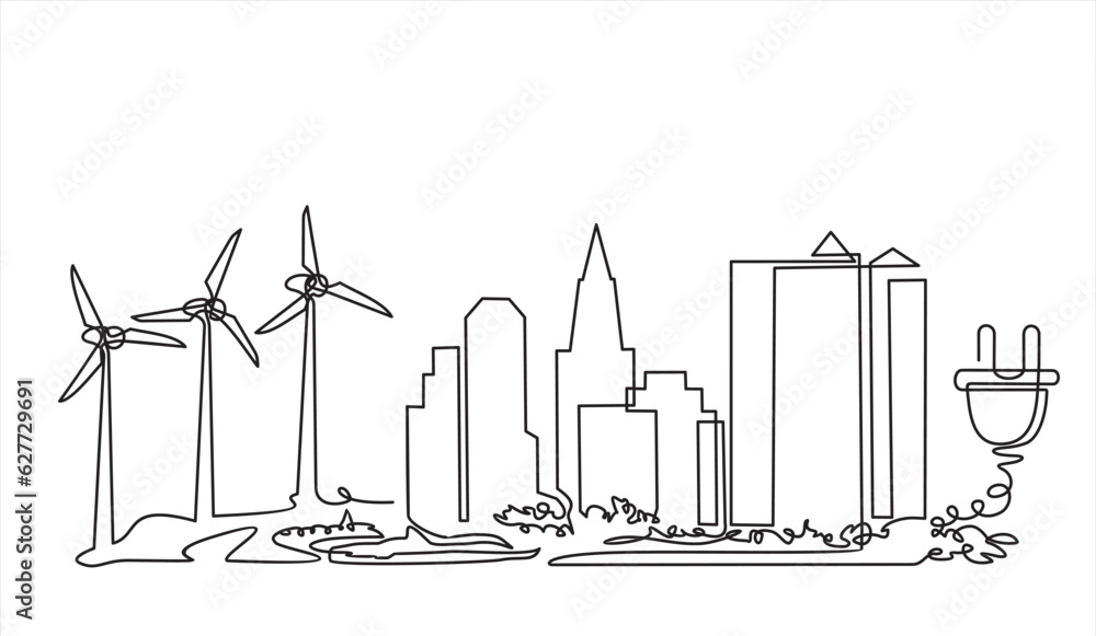 Wind power. Wind energy in continuous line art drawing style. Wind ...