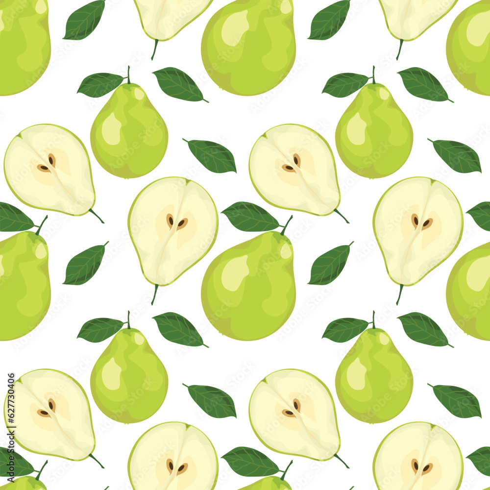 Seamless pattern of pears, fruits, and vegetables. Creative texture for ...