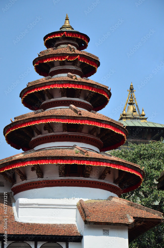 Ancient nepalese architecture building roof and antique old ruins ...