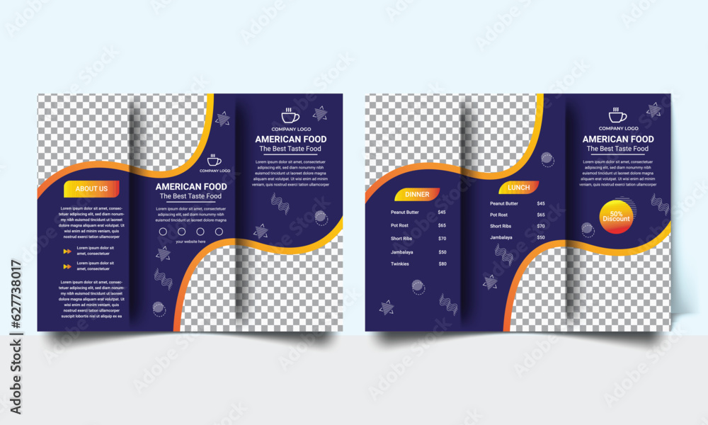 Delicious and food tri-fold brochure template design, tasty food menu ...