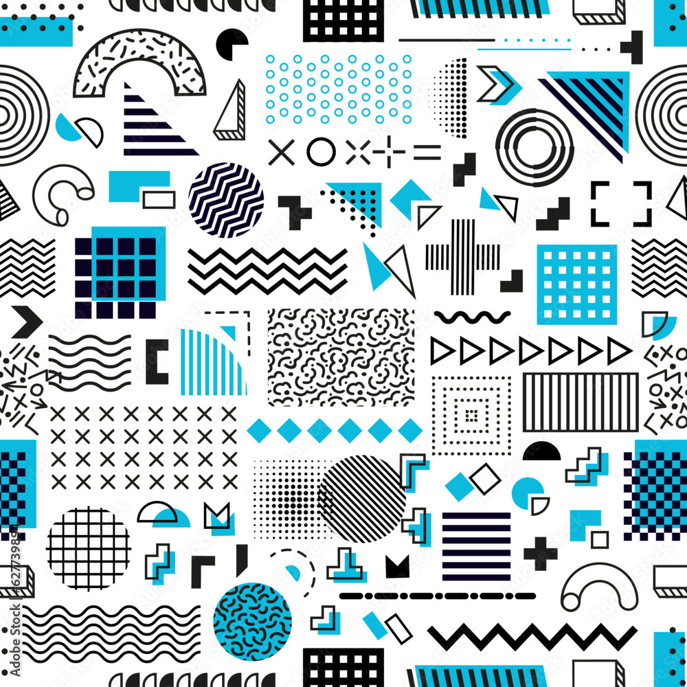 Memphis geometric shapes seamless pattern. Wrapping paper print with ...