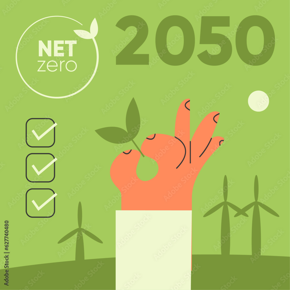 Vecteur Stock Climate action plan 2050. Zero co2 emissions. A man's ...