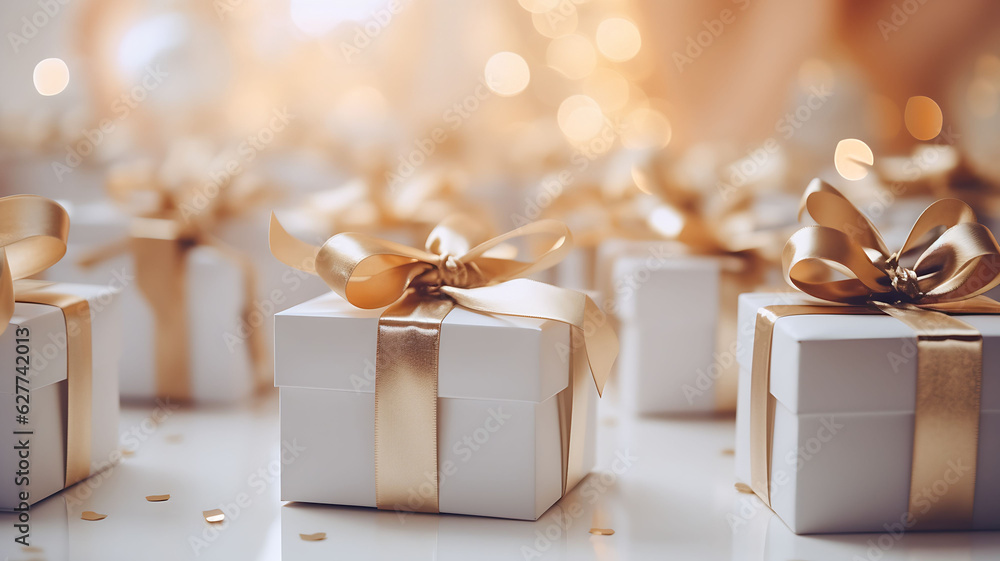 white and gold gift, white gift, luxury, golden ribbon, gold wrapping ...