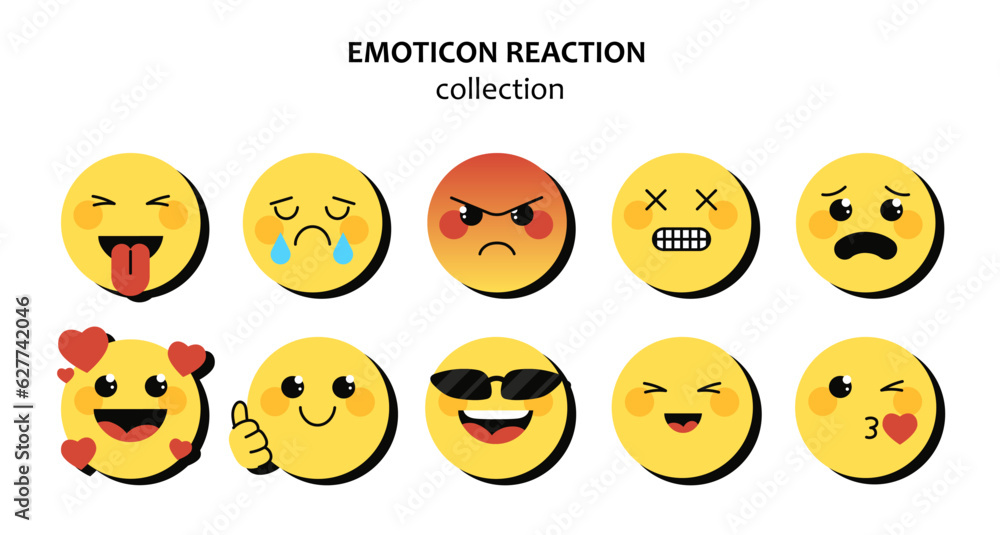 Set of emotions for reactions. Anger, joy, love and sadness. Emoji for ...