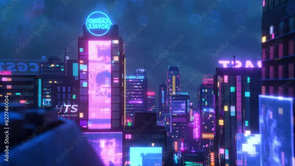 cyberpunk city animation, Futuristic motion graphics. Ultra violet ...