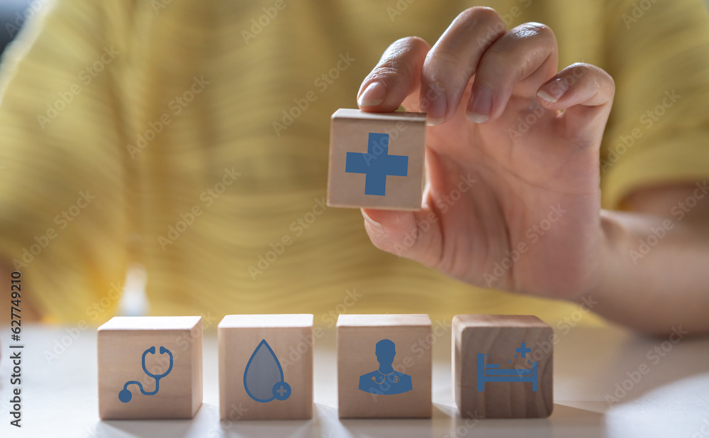 Human hold blue virtual hospital plus sign, healthcare, hospital ...