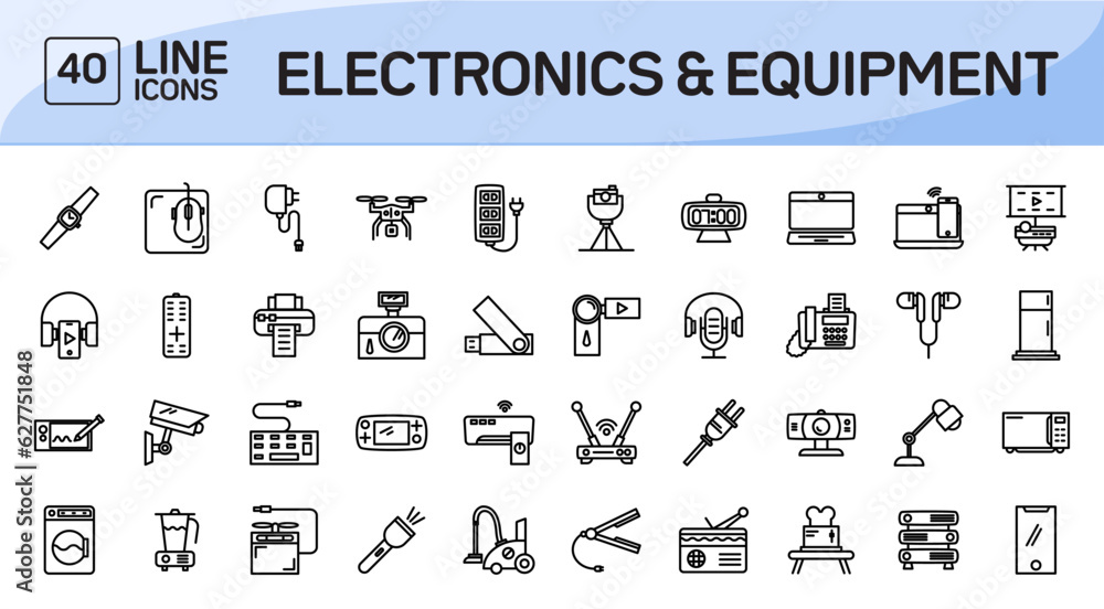 Electronics and Equipment Icons in Line Style. Vector illustration in ...
