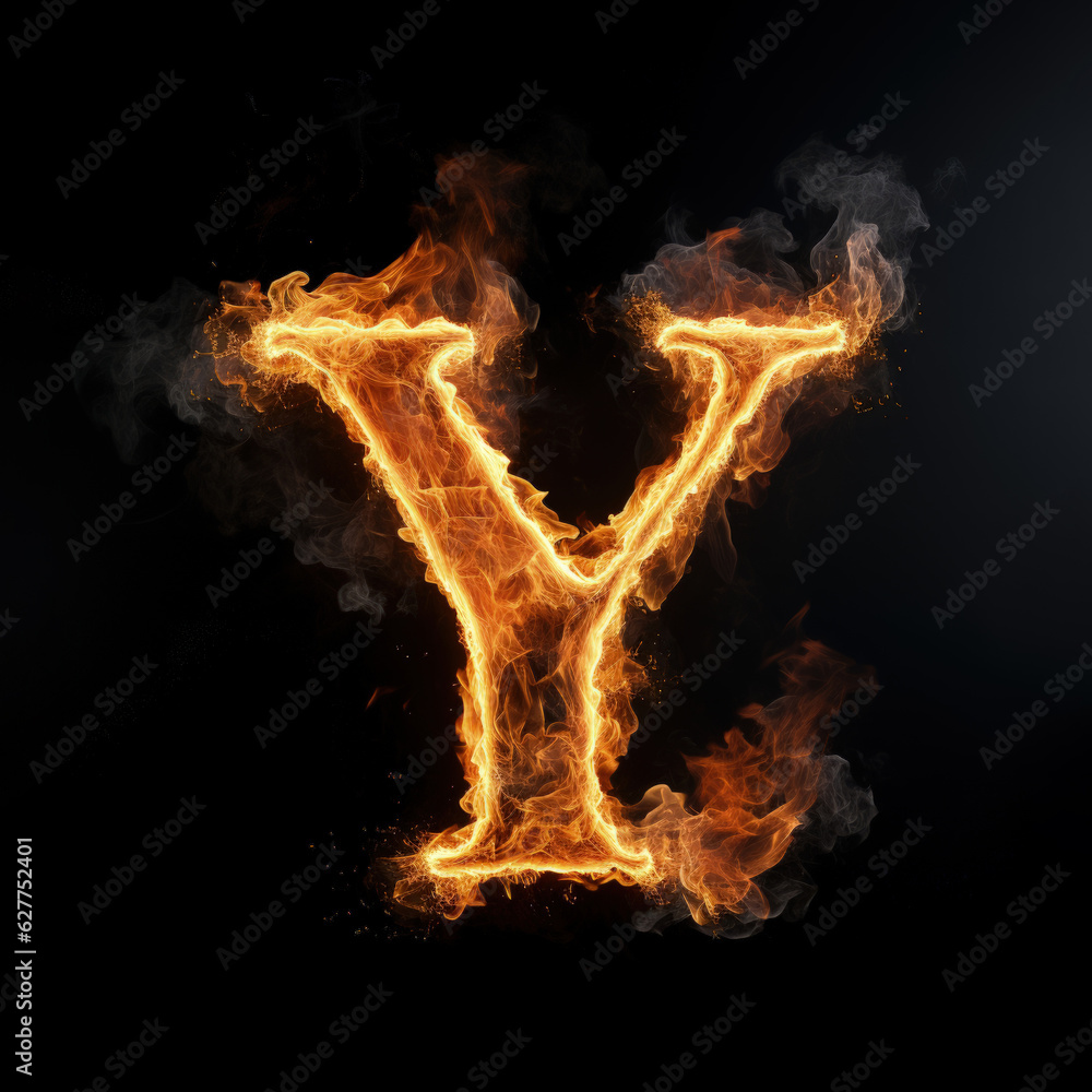 Capital letter Y consisting of a flame. Burning letter U. Letter of ...