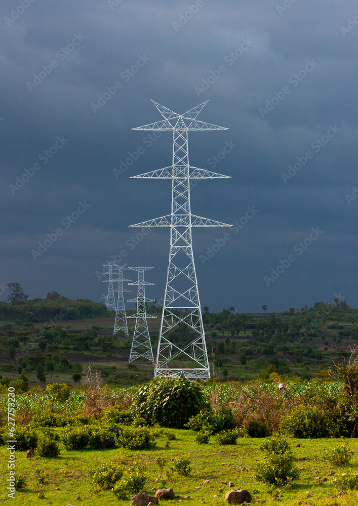 Power Line Going From Gibbe Dam To Addis Ababa, Omo Valley, Ethiopia ...