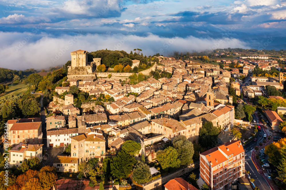 Sarteano village in Tuscany, Italy. Sarteano, the medieval castle at ...