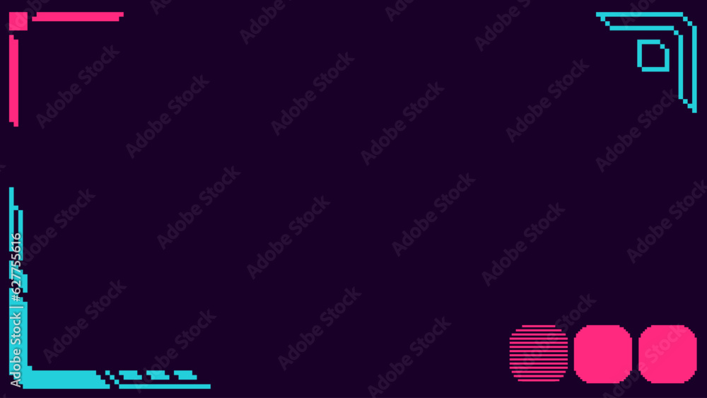 Pixel Art retro Style Neon Color Futuristic Frame Border template ...