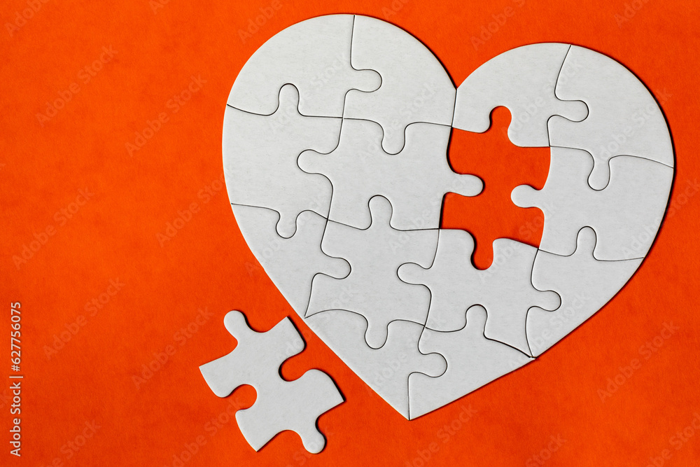 Heart object made of puzzle pieces. Make complete heart. Jigsaw puzzle ...