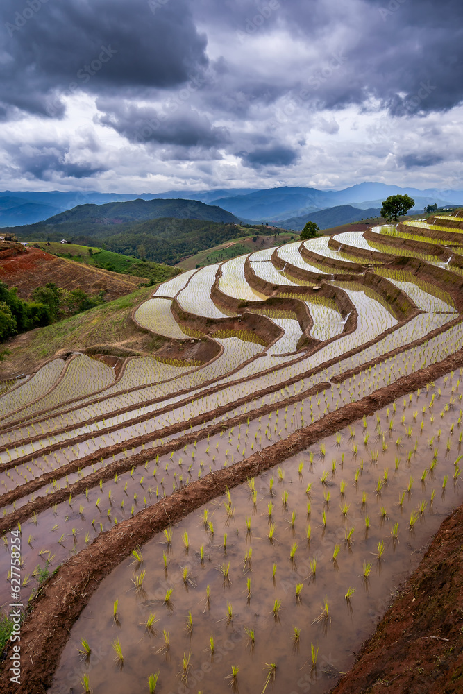 The village is in a valley among the rice terraces. beautiful landscape ...