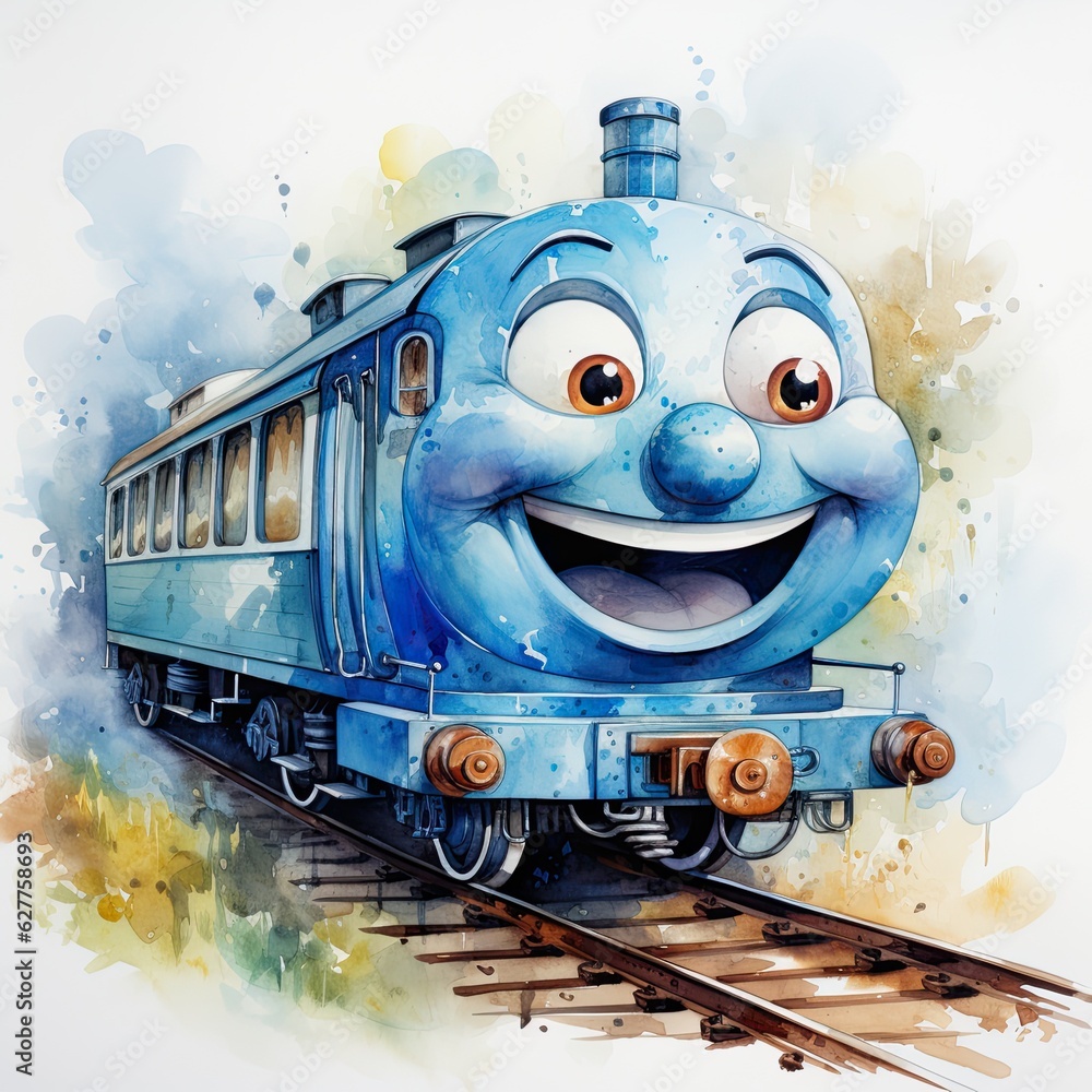 Watercolor Clipart Toy Train Chugging along a Curved Track, on white ...