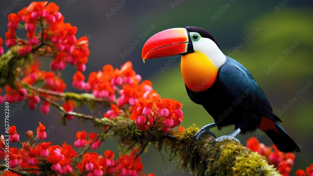 Toucan 4k wallpaper, tropical rainforest, colorful flowers, hd Stock ...