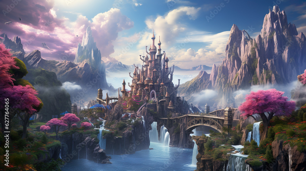 Depiction of an incredible surreal fantasy landscape Stock Illustration ...