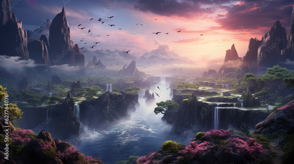 Depiction of an incredible surreal fantasy landscape Stock Illustration ...