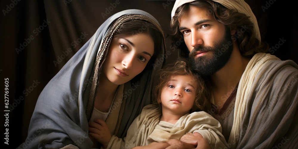Cinematic birth of Jesus Christ. The Holy Family, Jesus, Mary and ...