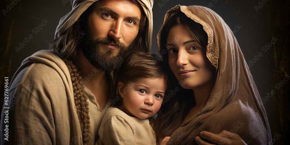 Cinematic birth of Jesus Christ. The Holy Family, Jesus, Mary and ...