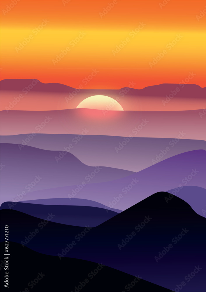 Sunset In Hills Drawings
