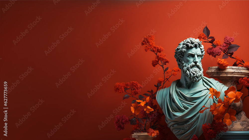 Stoic Greek Philosopher Statue Head with Flowers, Classic and Modern ...