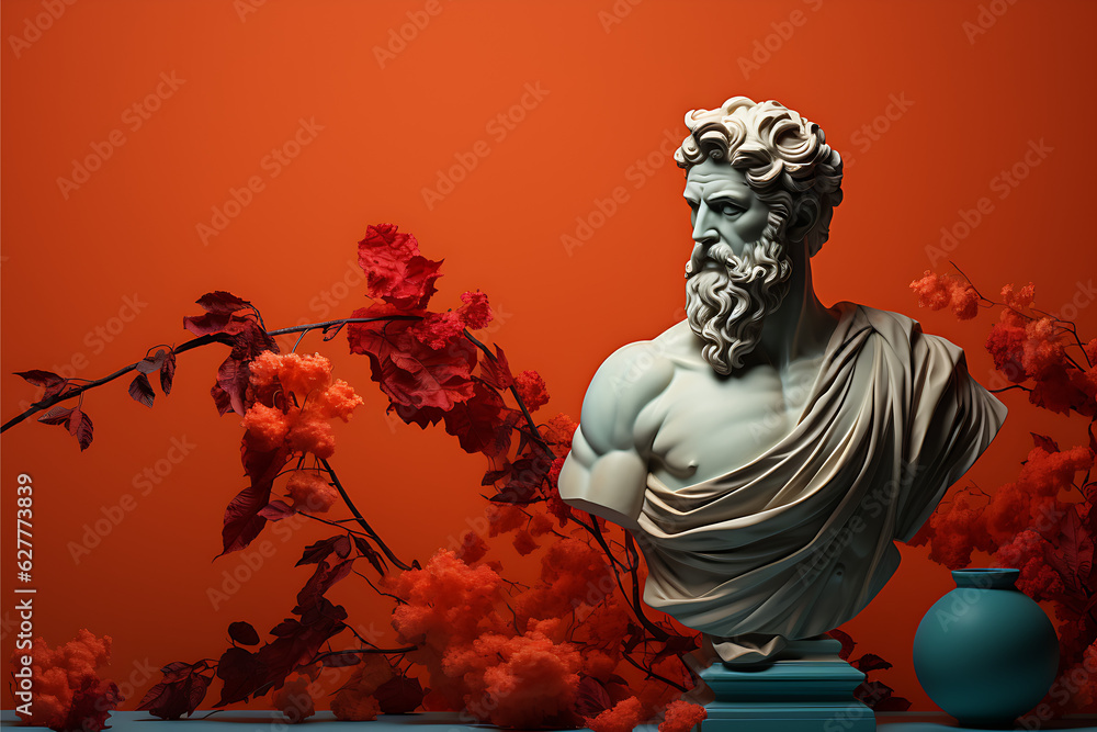 Stoic Greek Philosopher Statue Head with Autumn Leaves, Classic and ...