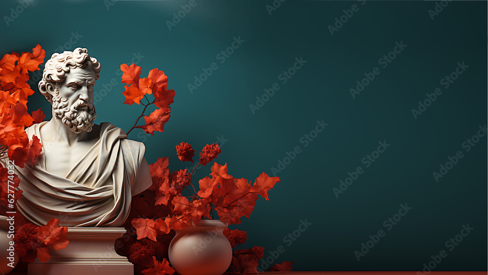 Stoic Greek Philosopher Statue Head with Autumn Leaves, Classic and ...